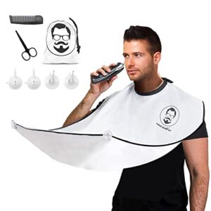 dadop beard bib kit, beard hair catcher waterproof non-stick for men shaving apron beard catcher, with 4 suction cups, nose hair scissors, beard comb and portable pouch, best gifts for husband.