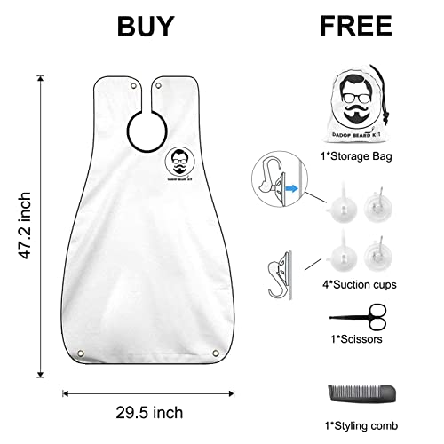 Dadop Beard Bib Kit, Beard Hair Catcher Waterproof Non-Stick for Men Shaving Apron Beard Catcher, with 4 Suction Cups, Nose Hair Scissors, Beard Comb and Portable Pouch, Best Gifts for Husband.