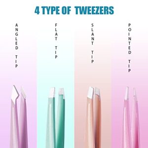 Tweezers for Women 6PCS, Professional Tweezers for Eyebrow, Precision Eyebrow Tweezers Set for Eyelash/Ingrown Hairs/Splinter/Facial Hair Removal, Stainless Steel Women Tweezers by MAYKI