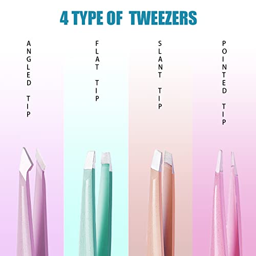 Tweezers for Women 6PCS, Professional Tweezers for Eyebrow, Precision Eyebrow Tweezers Set for Eyelash/Ingrown Hairs/Splinter/Facial Hair Removal, Stainless Steel Women Tweezers by MAYKI