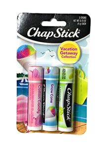 (1) pack of 3 count chapstick vacation getaway collection lip balm (flavors include cotton candy, snow cone and limeade)