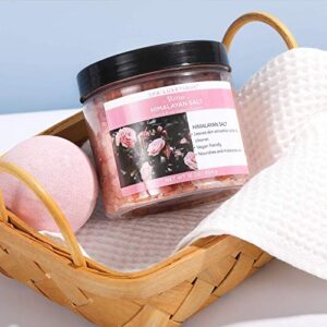 Epsom Salt for Soaking - 8pcs Pink Himalayan Bath Salts Gift Set with Essential Oil, Bath Bombs, Wooden Scoop, Revitalize and Soothes Skin, Bath Sets for Women Gift Spa Gifts Set for Valentine's Day