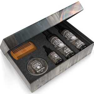 Ultimate Beard Care Conditioner Kit - Beard Grooming Kit for Men Softens, Smoothes and Soothes Beard Itch- Contains Beard Wash & Conditioner, Beard Oil, Beard Balm and Beard Comb- Classic Set