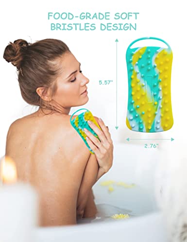 Silicone Exfoliating Body Scrubber Loofah Silicone Scalp Massager Shampoo Brush Soft Body Scrubbers for Use in Shower Lathers Well Easy to Clean 2 in 1 BSROLUNA (1 Pack Camouflage Green)