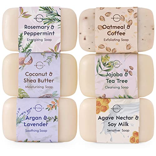 O Naturals 100% Natural Bar Soap - Assorted 6 PCS Soap Gift Set - Organic Ingredients & Essential Oils - Spa Gifts for Women & Men, Body Wash Soap Bar & Face Soap - Natural Soap - Mother's Day Gifts