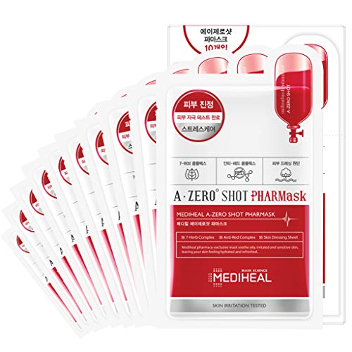 MEDIHEAL A-zero Shot PHAR Oil-Moisture Balance Mask Pack of 10 - Cotton Facial Mask Sheet for Sebum Control and Acne Relief for Acne-Prone Skin, Face Mask Sheet for Maintaining Oil-Moisture Balance, Pore Cleansing, and Minimizing