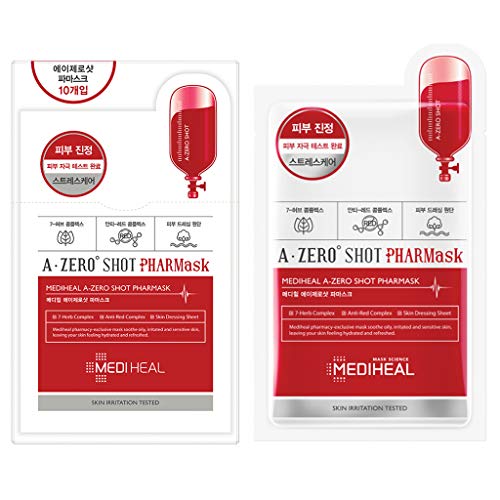 MEDIHEAL A-zero Shot PHAR Oil-Moisture Balance Mask Pack of 10 - Cotton Facial Mask Sheet for Sebum Control and Acne Relief for Acne-Prone Skin, Face Mask Sheet for Maintaining Oil-Moisture Balance, Pore Cleansing, and Minimizing