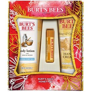 burt’s bees honey pot holiday gift set, 3 honey skin care products – milk & honey body lotion, honey & grapeseed hand cream and honey lip balm