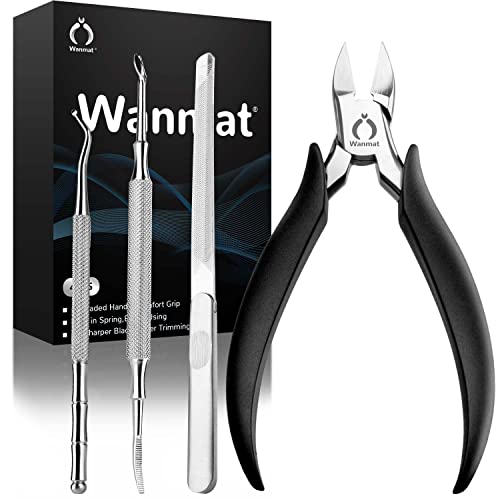 Wanmat Toe Nail Clipper for Thick Toenails,Upgraded Toenails Trimmer and Professional Podiatrist Toenail Nipper for Seniors with Surgical Stainless Steel Sharp Blades Soft Grip Handle(4PCS)