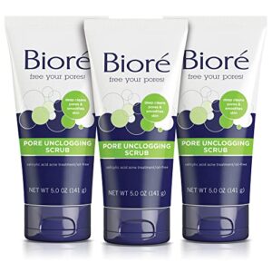 bioré pore unclogging scrub, removes excess dirt and oils, face scrub, with salicylic acid, oil free, 5 ounces (pack of 3)