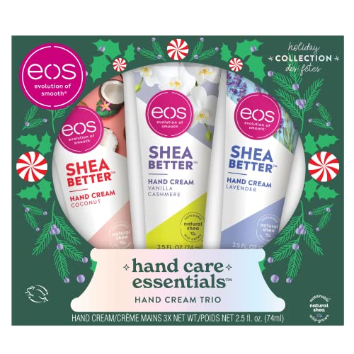 eos Holiday Collection, Hand Care Essentials, Hand Cream Trio- Coconut, Vanilla Cashmere, and Lavender, 24-Hour Hydration, 2.5 oz, 3-Pack, Clear