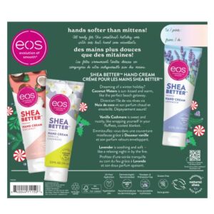 eos Holiday Collection, Hand Care Essentials, Hand Cream Trio- Coconut, Vanilla Cashmere, and Lavender, 24-Hour Hydration, 2.5 oz, 3-Pack, Clear