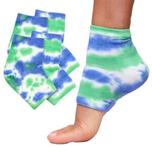 zentoes moisturizing heel socks 2 pairs gel lined toeless spa socks to heal and treat dry, cracked heels while you sleep (regular, blue tie dye)