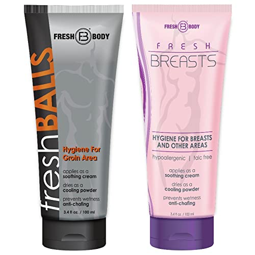 Fresh Body FB Male Female Bundle: Fresh Balls 3.4 oz, Soothing Anti-Chafing Cream for Men, and Fresh Breasts Anti-Chafing Soothing Lotion for Women, 3.4 Ounce