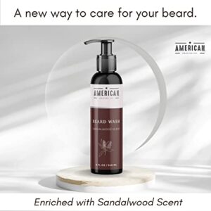 American Shaving Co Beard Wash with Sandalwood Scent, Jojoba Oil & Argan Oil, Soothing & Moisturizing Beard Care For All Types of Skin & Beard Hair, Softens and soothes the Beard itches, A Sandalwood scent infused Natural Beard Cream, 8 Oz