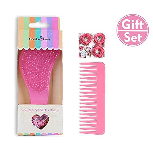 𝐂𝐀𝐍𝐃𝐘𝐁𝐑𝐔𝐒𝐇 Detangler Hair Brush Wet Brush Mini Detangling Hairbrush for Curly Thick Natural Straight Fine Wet Dry Hair for Kids Toddlers Girls Pain Free Small (Cute Flower)