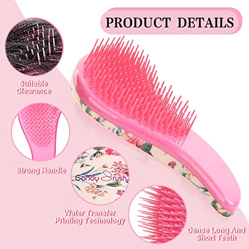 𝐂𝐀𝐍𝐃𝐘𝐁𝐑𝐔𝐒𝐇 Detangler Hair Brush Wet Brush Mini Detangling Hairbrush for Curly Thick Natural Straight Fine Wet Dry Hair for Kids Toddlers Girls Pain Free Small (Cute Flower)