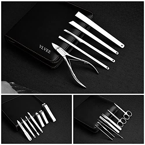 VLVEE Nail Clippers, 19pcs Stainless Home Nail Cutter Personal Care,With Zipper PU Leather Fingernail Clipper Grooming Set,Gifts for Men,Women