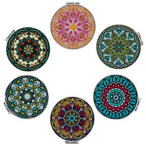 beaufy small travel magnifying makeup compact mirror bulk hand round mini folding handbag pocket mirrors set 1x 2x magnification portable double sided mandala gift for girls men women pack of 6