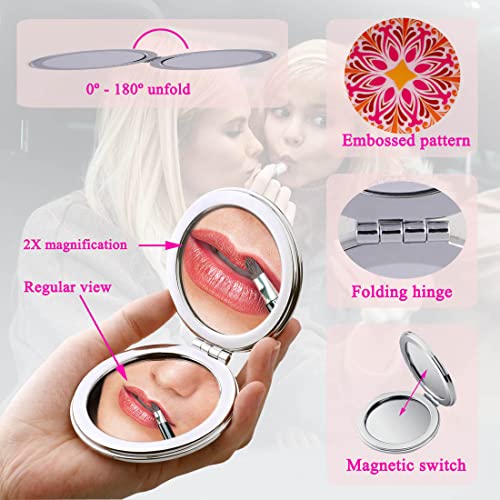 Beaufy Small Travel Magnifying Makeup Compact Mirror Bulk Hand Round Mini Folding Handbag Pocket Mirrors Set 1x 2X Magnification Portable Double Sided Mandala Gift for Girls Men Women Pack of 6