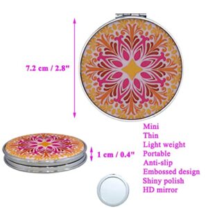 Beaufy Small Travel Magnifying Makeup Compact Mirror Bulk Hand Round Mini Folding Handbag Pocket Mirrors Set 1x 2X Magnification Portable Double Sided Mandala Gift for Girls Men Women Pack of 6