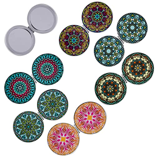 Beaufy Small Travel Magnifying Makeup Compact Mirror Bulk Hand Round Mini Folding Handbag Pocket Mirrors Set 1x 2X Magnification Portable Double Sided Mandala Gift for Girls Men Women Pack of 6