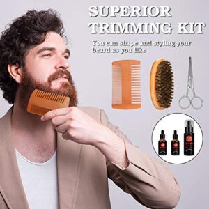 SMINIKER Beard Grooming Kit, 2 x Beard Oil, Beard Balm, Beard Shampoo,Beard Brush, Beard Comb, Beard & Mustache Scissors Beard Care Unique Gifts for Men Beard Growth & Trimming Kit