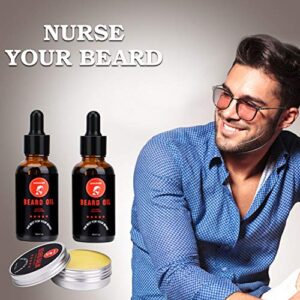 SMINIKER Beard Grooming Kit, 2 x Beard Oil, Beard Balm, Beard Shampoo,Beard Brush, Beard Comb, Beard & Mustache Scissors Beard Care Unique Gifts for Men Beard Growth & Trimming Kit