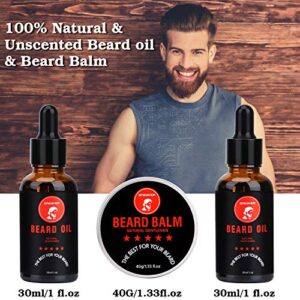 SMINIKER Beard Grooming Kit, 2 x Beard Oil, Beard Balm, Beard Shampoo,Beard Brush, Beard Comb, Beard & Mustache Scissors Beard Care Unique Gifts for Men Beard Growth & Trimming Kit