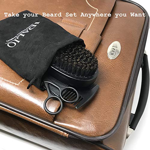 IDALIO® Beard Brush and Comb Set for Men Grooming with Natural Boar Bristle Beard Brush Pear Wood Bear Comb and Stainless Steel Trimming Beard Scissors