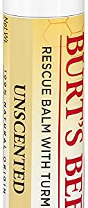 Burt's Bees 100% Natural Origin Rescue Lip Balm With Beeswax and Antioxidant-Rich Turmeric Promotes Healing Of Extremely Dry Lips, Unscented, 2 Tubes in Blister Box