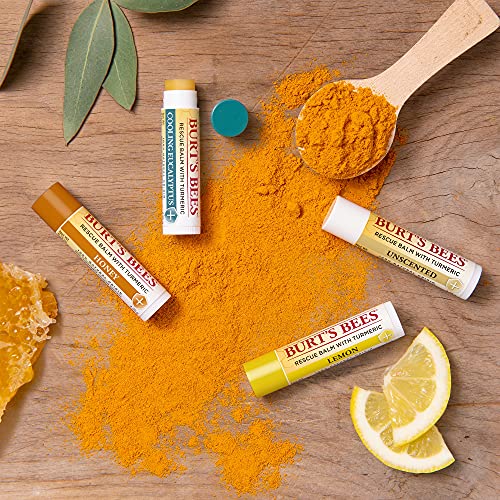 Burt's Bees 100% Natural Origin Rescue Lip Balm With Beeswax and Antioxidant-Rich Turmeric Promotes Healing Of Extremely Dry Lips, Unscented, 2 Tubes in Blister Box