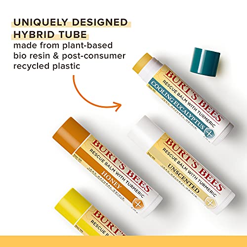 Burt's Bees 100% Natural Origin Rescue Lip Balm With Beeswax and Antioxidant-Rich Turmeric Promotes Healing Of Extremely Dry Lips, Unscented, 2 Tubes in Blister Box