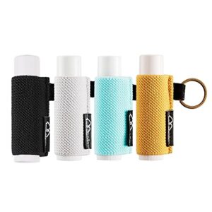 wk ieason – lip balm holder keychain clip on lipstick sleeve tight-knit elastic lip balm keychain holder (black/grey/yellow/blue)