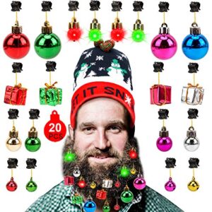 konsait 20pcs beard ornaments christmas light up facial hair baubles jingle bells beard clips beard bulbs for ugly sweater party christmas office social events new year festival gift christmas decor