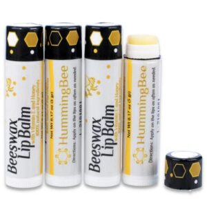 hummingbee beeswax lip balm, fragance free, feel the difference, unflavored, natural lip care, 0.17 ounce, pack of 4