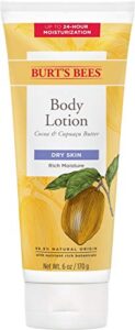 burts bees butter body lotion for dry skin with cocoa & cupuau, 6 oz (package may vary)