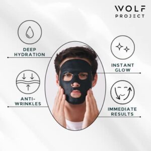 Wolf Project Men Skin Care Kit - Advanced Skin Care Set - Anti-Aging Face Moisturizer Gel Cream, Hydrating Charcoal Face Sheet Mask, Charcoal Face Cleanser - 3-Pack Mens Facial Care Kit