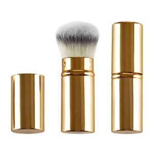 qibusleen retractable kabuki foundation makeup brush travel blush brush flat top kabuki face blush liquid powder foundation brush for blush, buffing, highlight, contour, flawless powder cosmetics (gold)