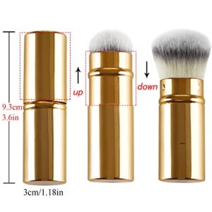 QiBusLeen Retractable Kabuki Foundation Makeup Brush Travel Blush Brush Flat Top Kabuki Face Blush Liquid Powder Foundation Brush for Blush, Buffing, Highlight, Contour, Flawless Powder Cosmetics (Gold)