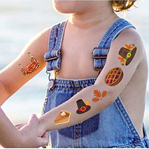 Temporary Tattoos for Kids, Thanksgiving Day Tattoos 133PCS Waterproof Body Stickers, Cute Cartoon Arm Face Fake Tattoo, Holiday Party Favor Supplies Decorations Kits for Women Adults