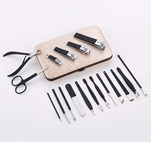 Sharp Nail Scissors and Nail Clippers Set High Precisio Stainless Steel Nail Cutter Pedicure Kit Nail File Manicure Pedicure Kit Fingernails & Toenails with stylish case (Light brown_18in1)