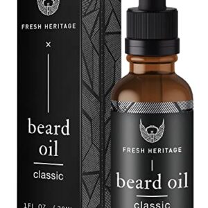 Fresh Heritage 1 fl.oz. Mens Beard Oil- Premium Beard Softening Oil- All Natural Beard Oil, Cruelty-Free & Scented Beard Products- Thicker Beard Oil For Softer, Fuller Beard- Classic/Refresh Scents