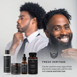 Fresh Heritage 1 fl.oz. Mens Beard Oil- Premium Beard Softening Oil- All Natural Beard Oil, Cruelty-Free & Scented Beard Products- Thicker Beard Oil For Softer, Fuller Beard- Classic/Refresh Scents