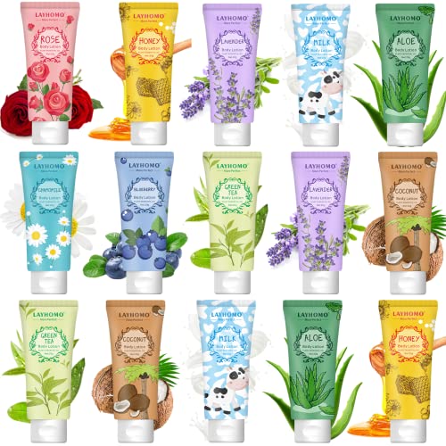 15 Pack Bulk Mini Body Lotion Gifts Set For Dry Skin,Plant Fragrance Body Cream For Women and Men, Moisturizing Body Lotion With Shea Butter, Gift Sets for Bridesmaid,Nurses,Teacher,Workers,Bridal Shower Favors,Baby Shower Favors Birthday Christmas Valent