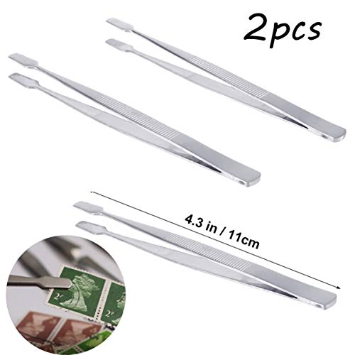 ULTECHNOVO Craft Tweezers Stamp Tweezers Wide Head Duck Beak Clip Stainless Steel Straight Head Tweezers Paste False Eyebrow Clip Paste False Eyelash Clip Philately Tools Stamp Collecting Supplies