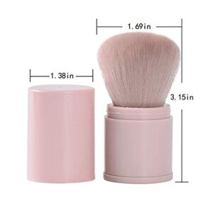 RN BEAUTY Retractable Kabuki Brushes Foundation Brush Blush Brush Bronzer Brush Face Blender Brush Professional Powder Mineral Blending Buffing Makeup Application Portable With Cover - Pink