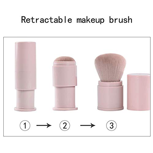 RN BEAUTY Retractable Kabuki Brushes Foundation Brush Blush Brush Bronzer Brush Face Blender Brush Professional Powder Mineral Blending Buffing Makeup Application Portable With Cover - Pink