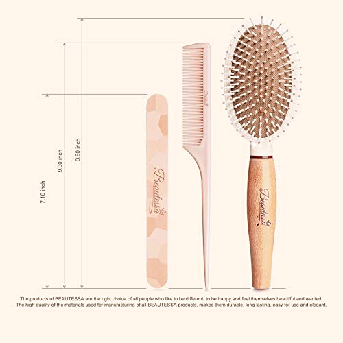 Hair Brush, Hair Comb and Nail File - Hair Brush Set | Detangling Hair Brush, Hair Brush for Women | Rat Tail Comb, Teasing Comb | Double Sided Nail File