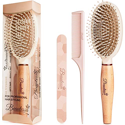 Hair Brush, Hair Comb and Nail File - Hair Brush Set | Detangling Hair Brush, Hair Brush for Women | Rat Tail Comb, Teasing Comb | Double Sided Nail File